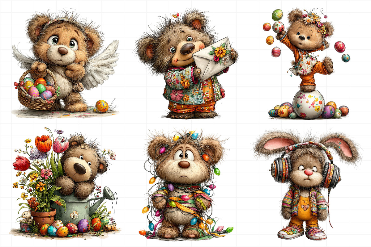 Whimsical Easter Teddy Bear Clipart, an Illustration by Daily.Designs