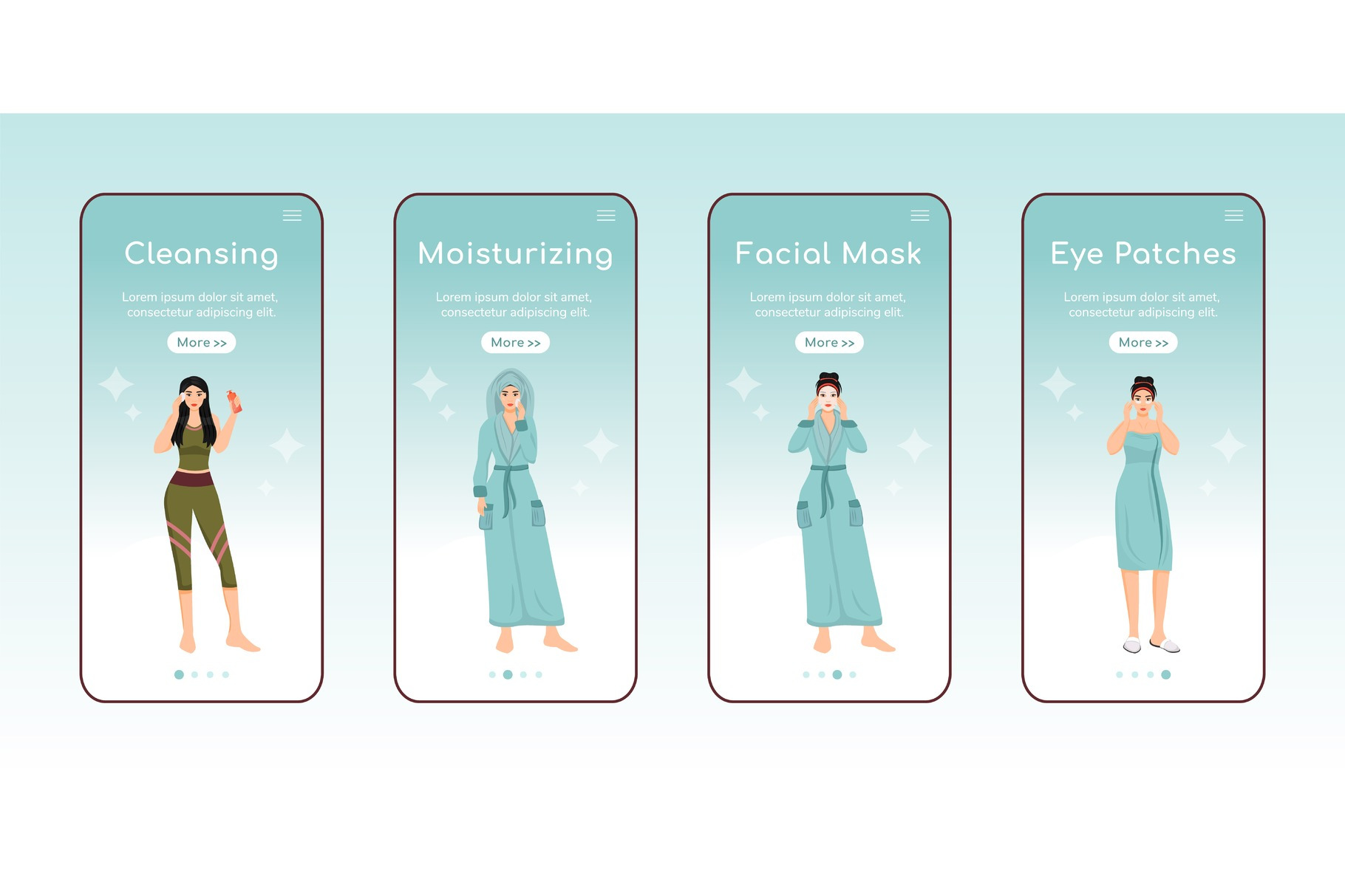 Skincare steps mobile app screen, an App Template by IMG visuals characters