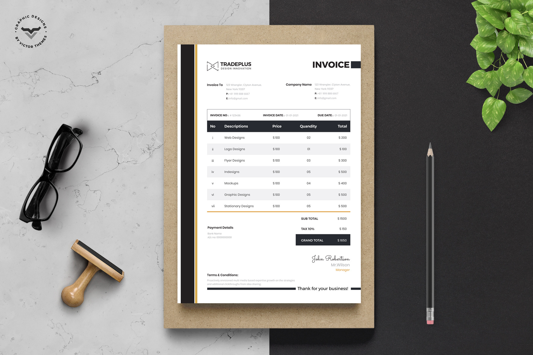 Professional Invoice Template, a Stationery Template by VictorThemes