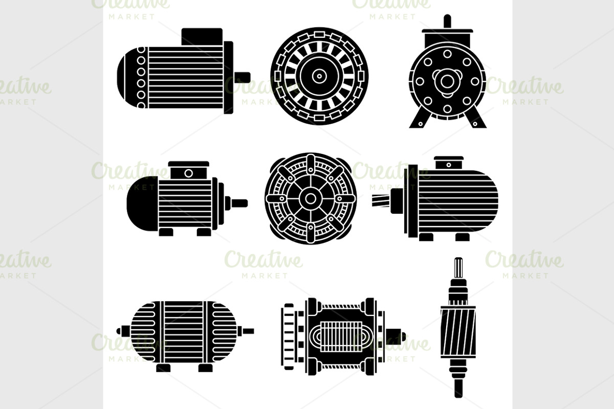 Electric motor vector icons, an Object Illustration by IllustrationArtShop