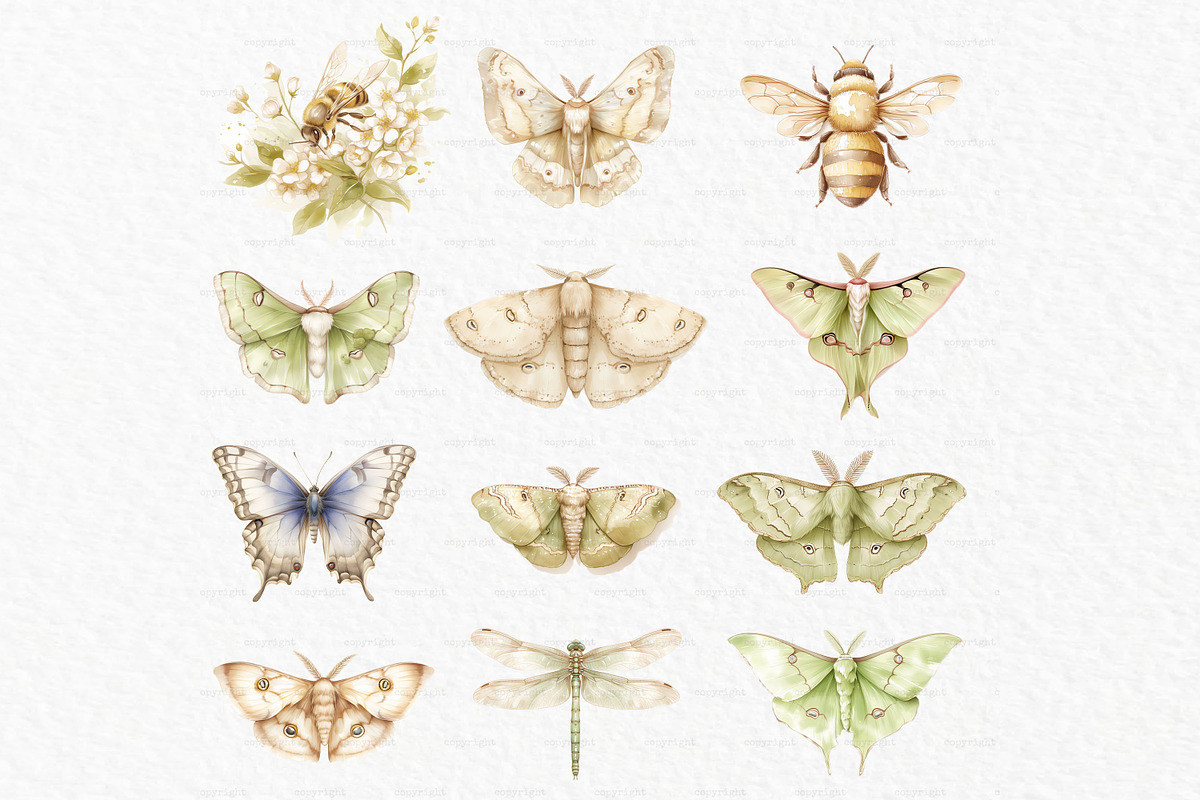 Luna moth watercolor clipart, an Animal Illustration by MyLittleMeow