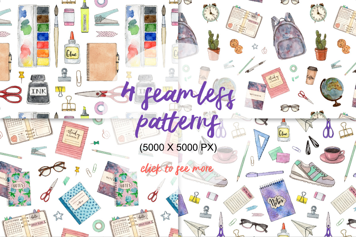 Back to school. Watercolor clipart set