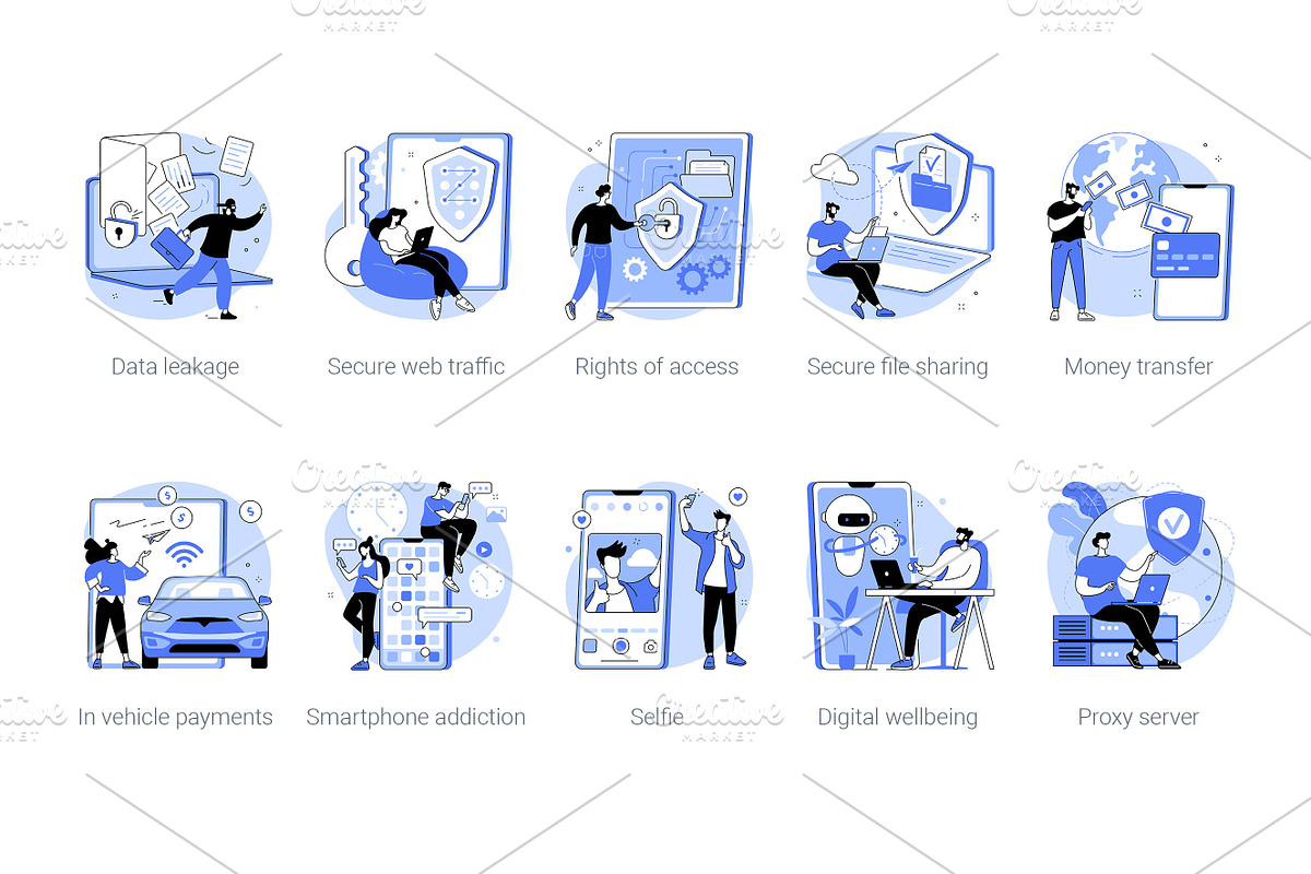 45 Technology UI illustrations, an iPhone Mockup by Visual Generation