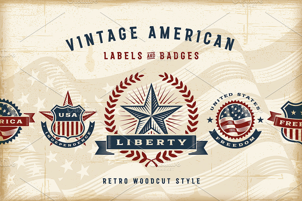 Vintage American Labels Set, a Texture Illustration by Retro Graphics