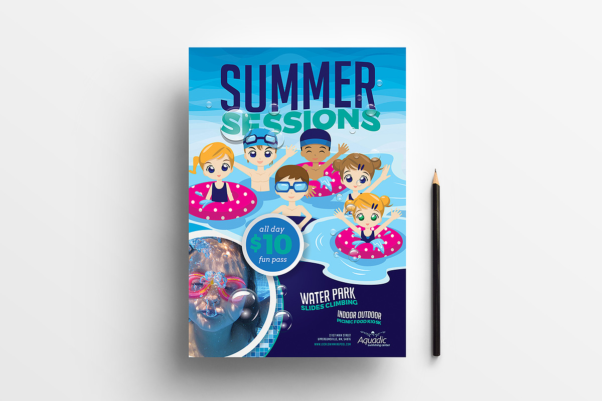 A4 Swimming Pool Poster Template v2, a Flyer Template by BrandPacks