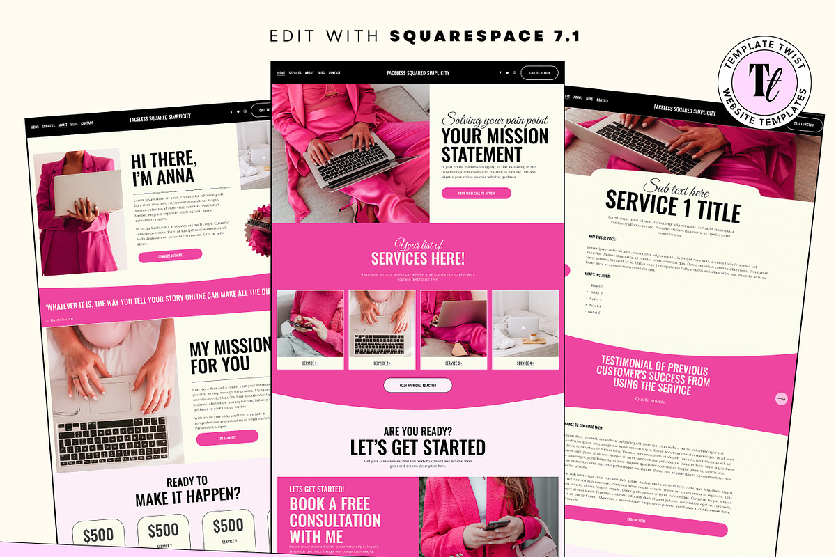 Pink Feminine Faceless Website Template