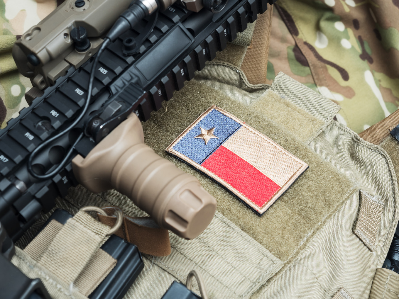 Weapon series - the Texas State flag patch on a bulletproof vest, an ...