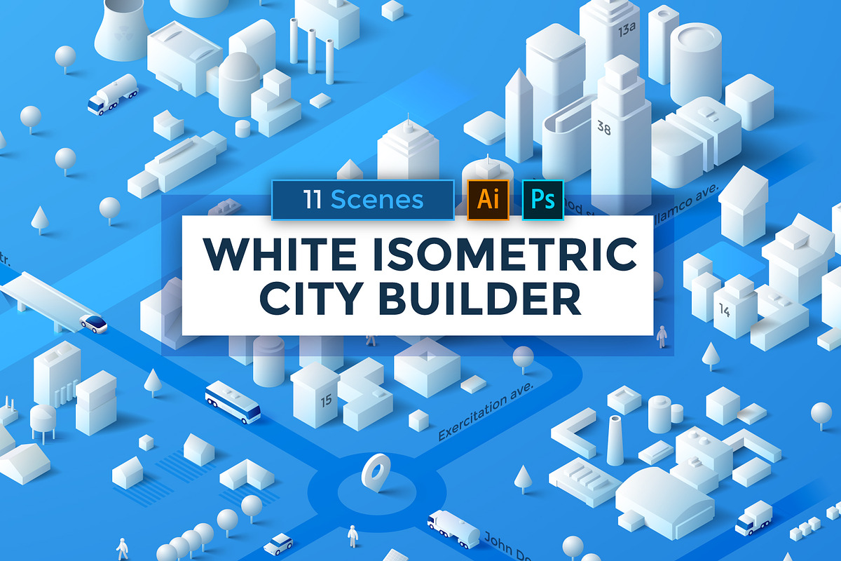 White Isometric City Builder, an Object Graphic by Andrew Kras Design