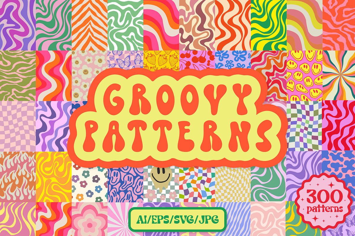 GROOVY PATTERNS. Y2K TEXTURES VECTOR