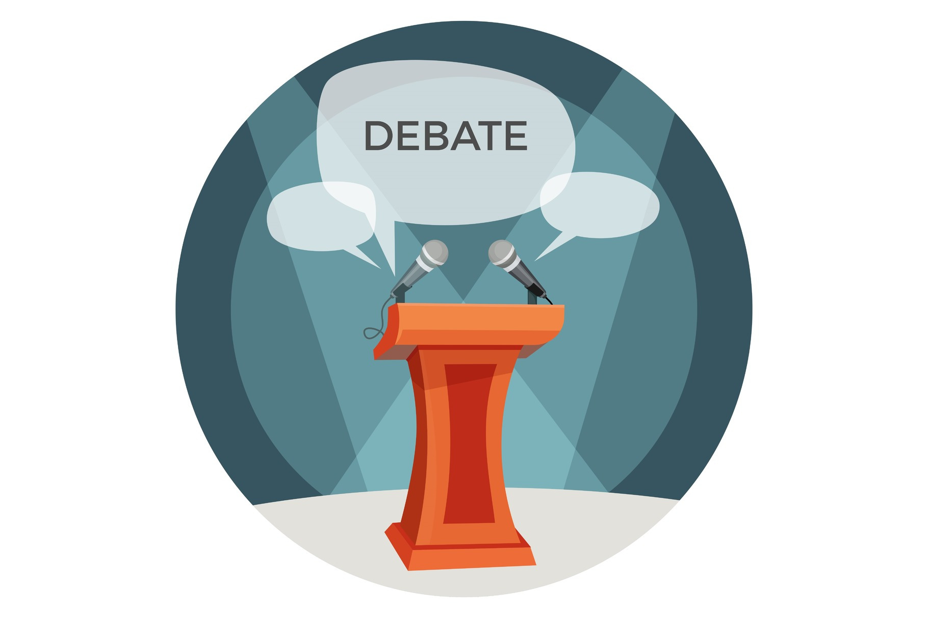 Debate poster with microphones and opinions on vector illustration ...