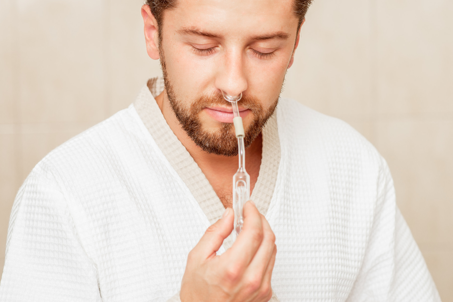 Man receives nasal inhalation containing inhalation, nasal, and ...