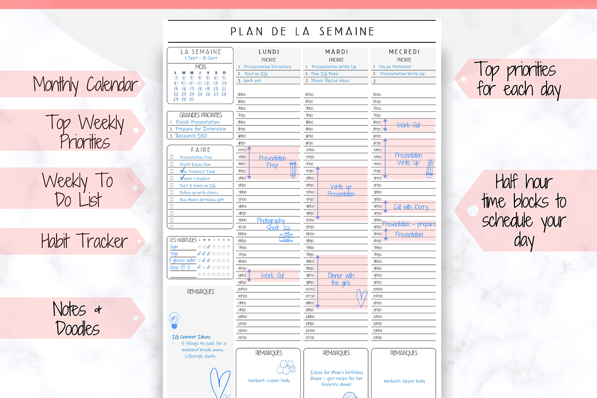 FRENCH Weekly Planner Printable Sheets