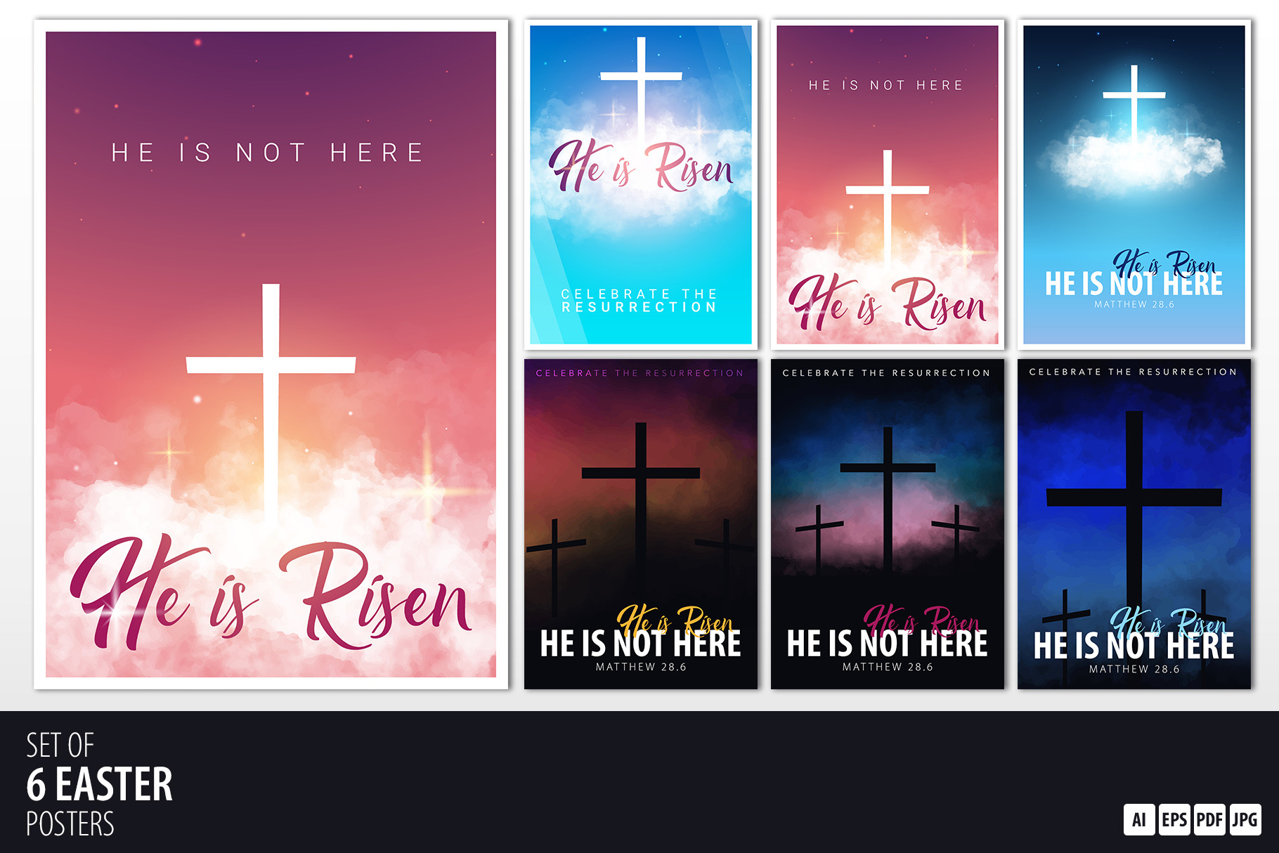 He is Risen. 6 Easter Posters | Flyer Templates ~ Creative Market