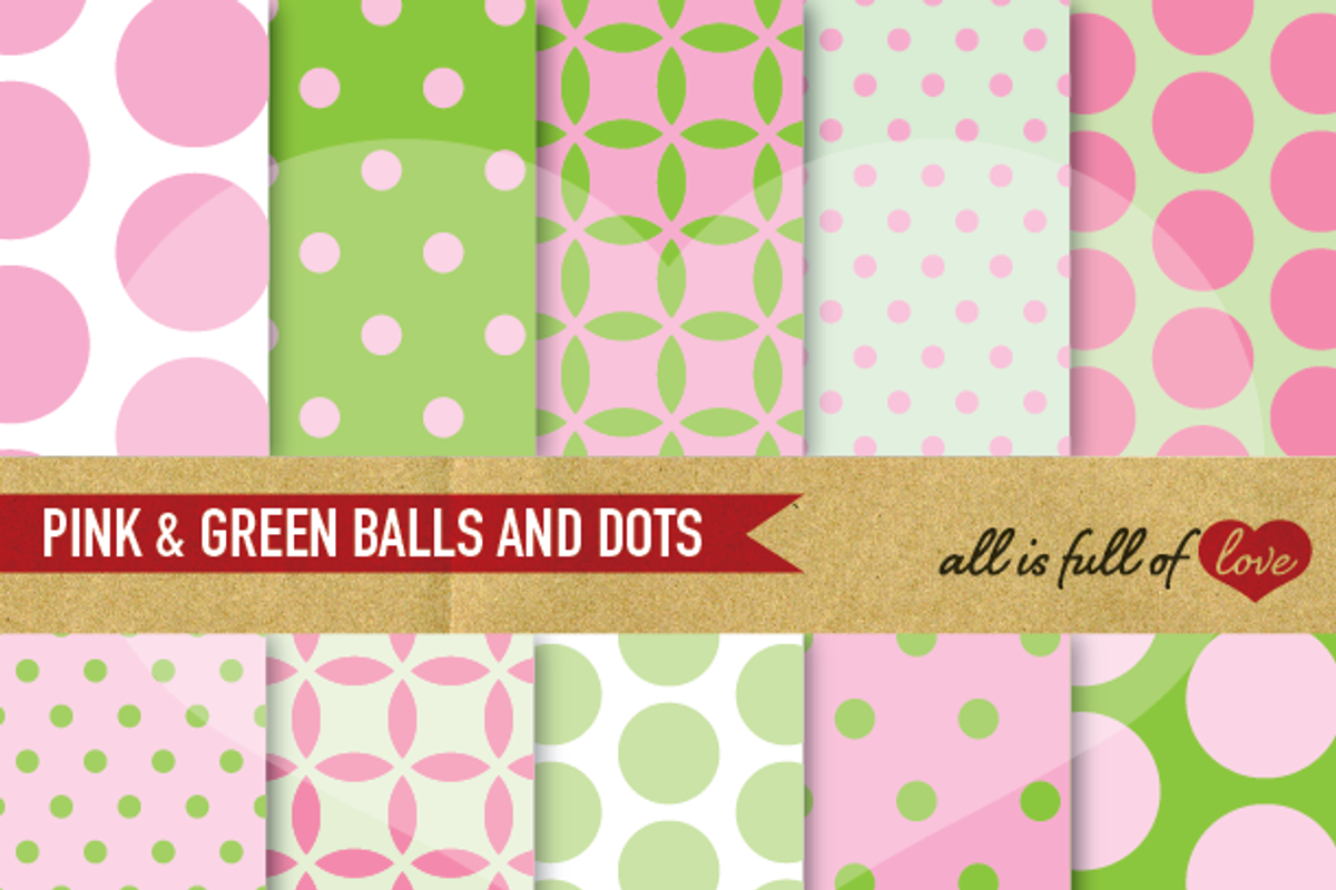 Pink Green Polka Dots Patterns, a Pattern Graphic by All is full of Love