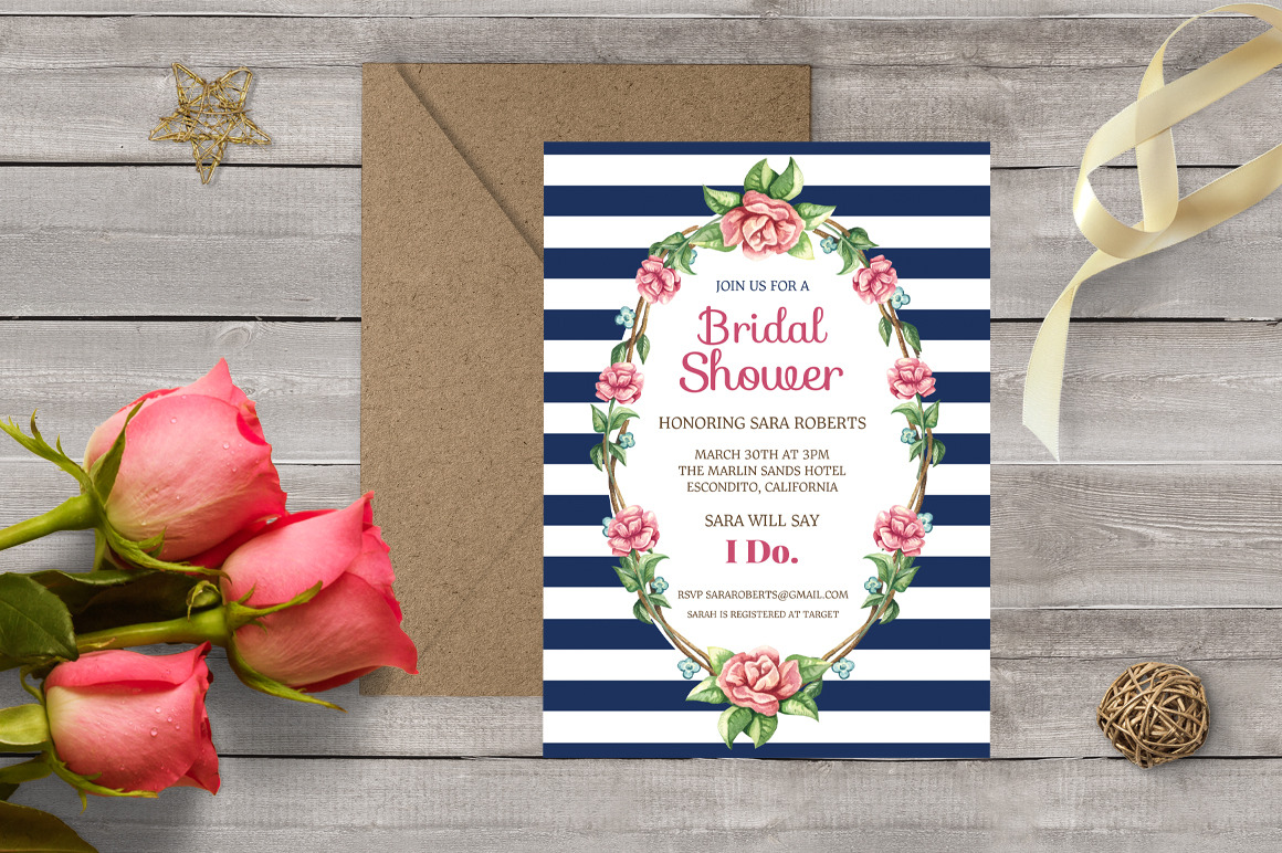 Bridal Shower Invitation Card, an Invitation Template by Blush Roses Print