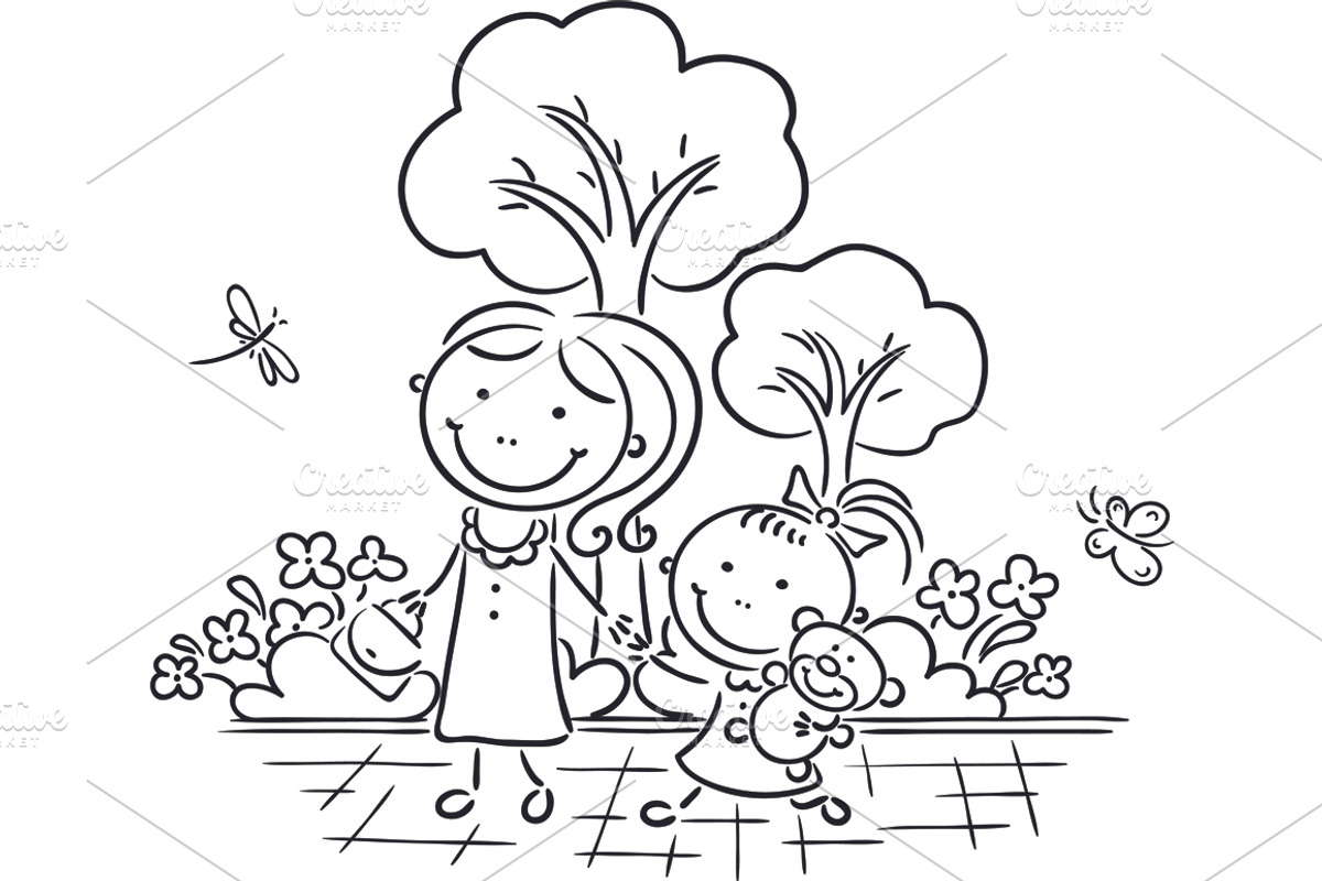 Outline cartoon kids illustration, an Illustration by Bubert Art