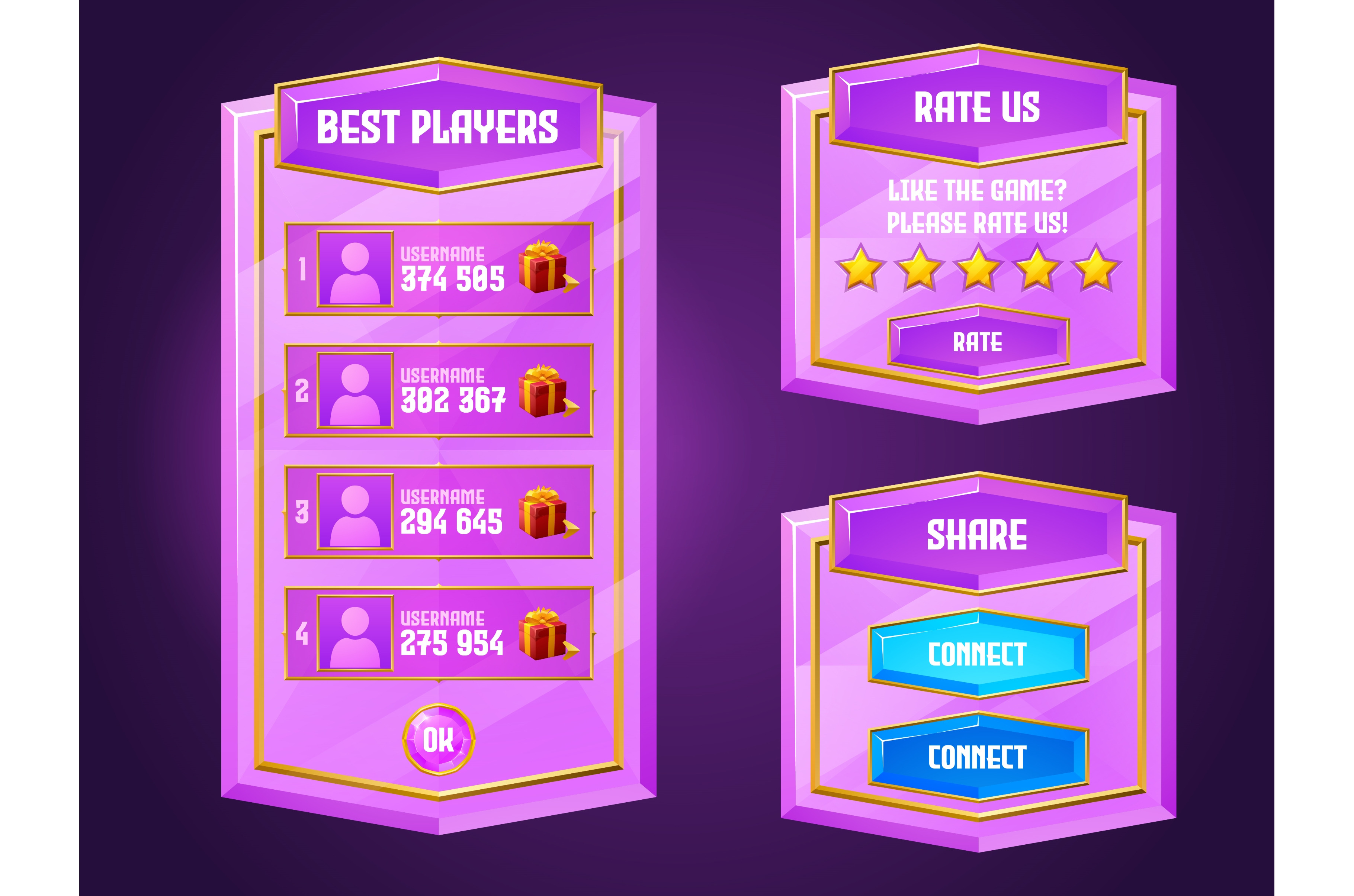 Diamond game menu, gamer ui panel | Graphic Objects ~ Creative Market