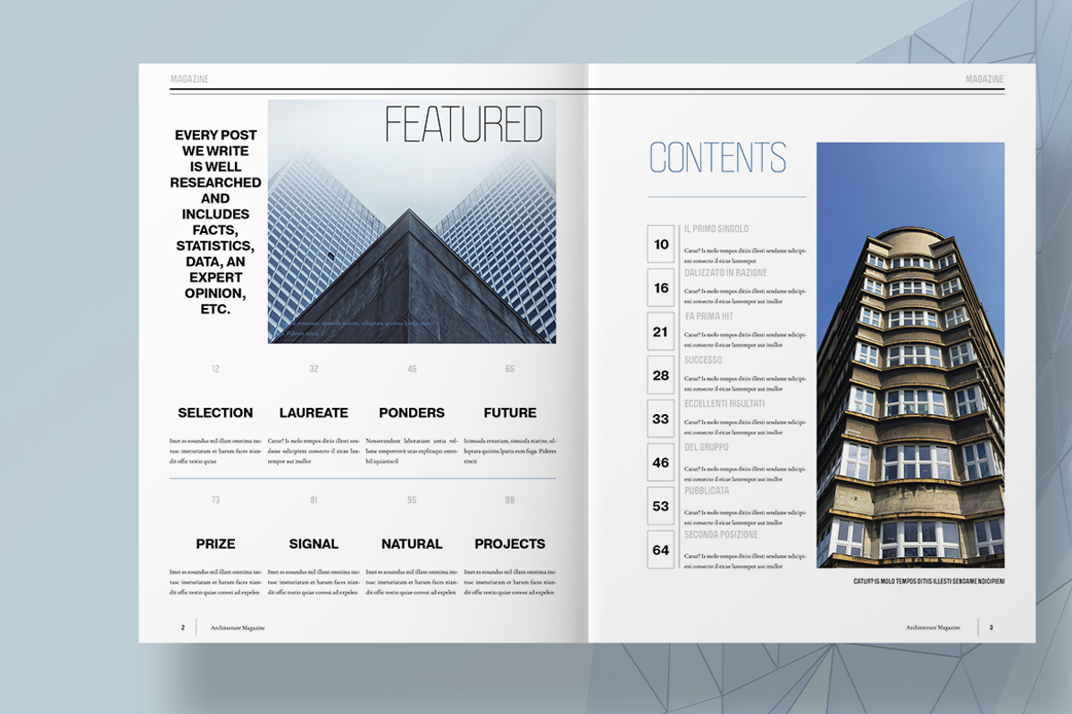 Blue Architecture Magazine Layout, a Magazine Template by Boris Cupac
