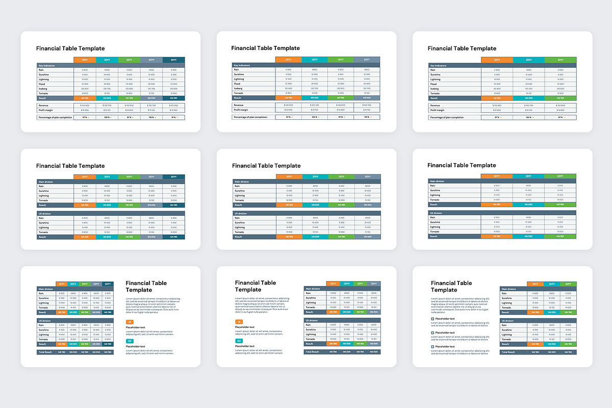 Financial Tables Templates PPT