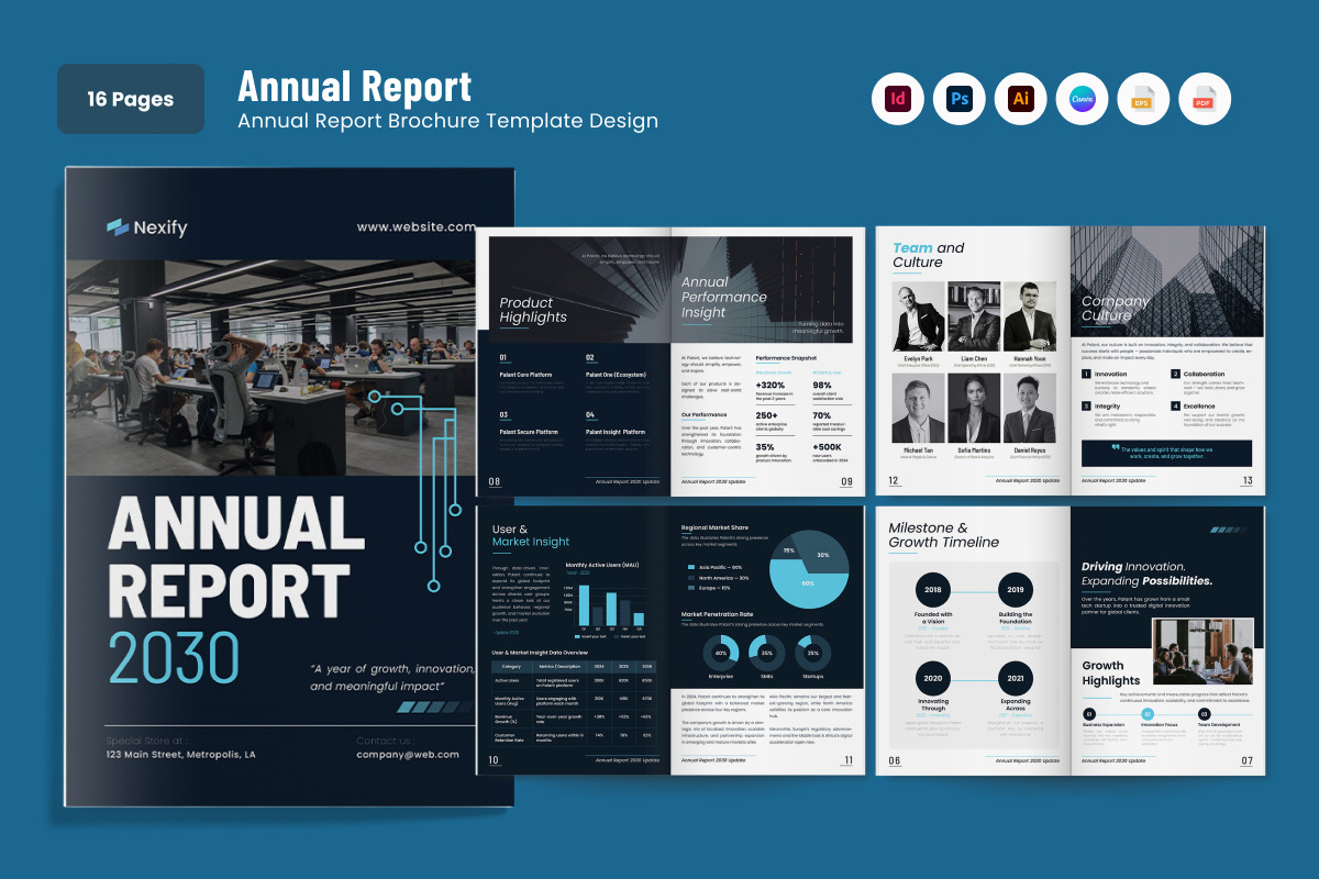 SaaS Product Launch Annual Report, a Brochure Template by twinstd