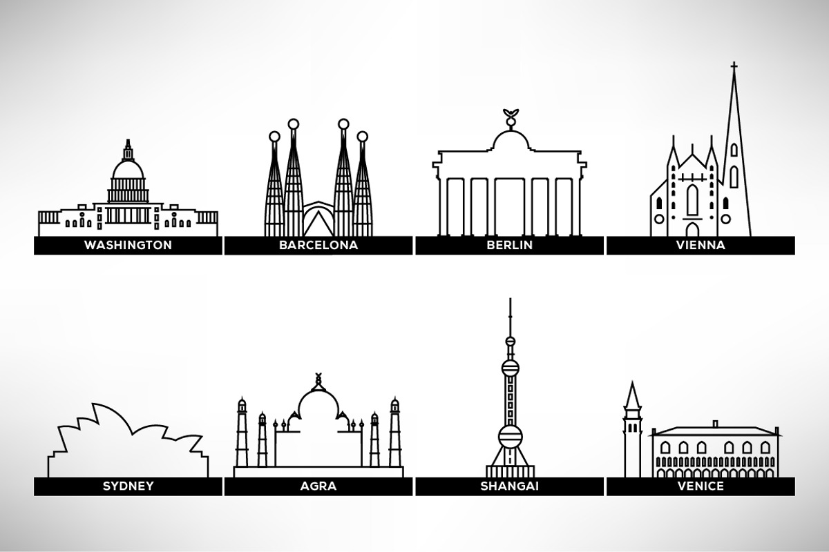 40 World Famous Vector Landmarks, an Outline Icon by Kursat Unsal