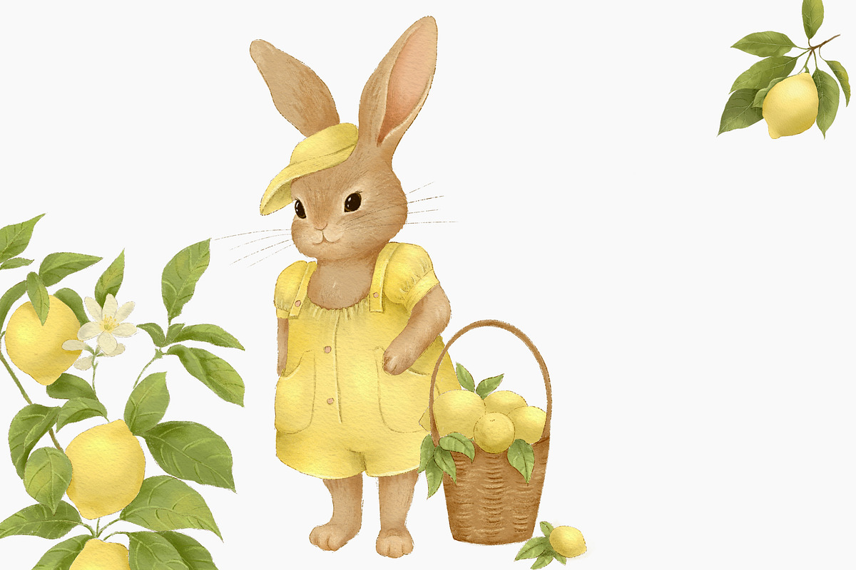 Lemon Bunny set clipart and pattern