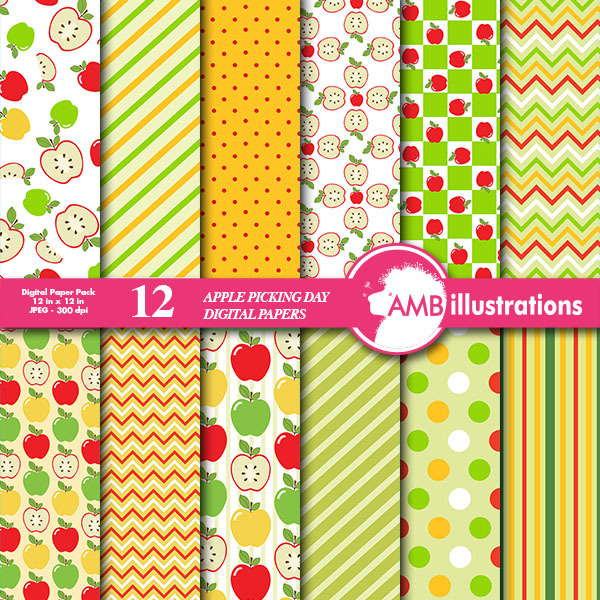 Digital Papers Apple Teeme AMB-135, a Pattern Graphic by AMBillustrations