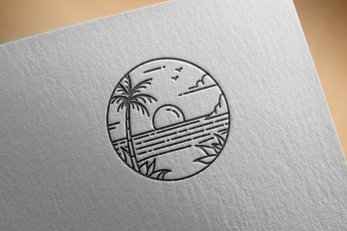 line art tropical beach logo, a Branding & Logo Template by Saba Vector