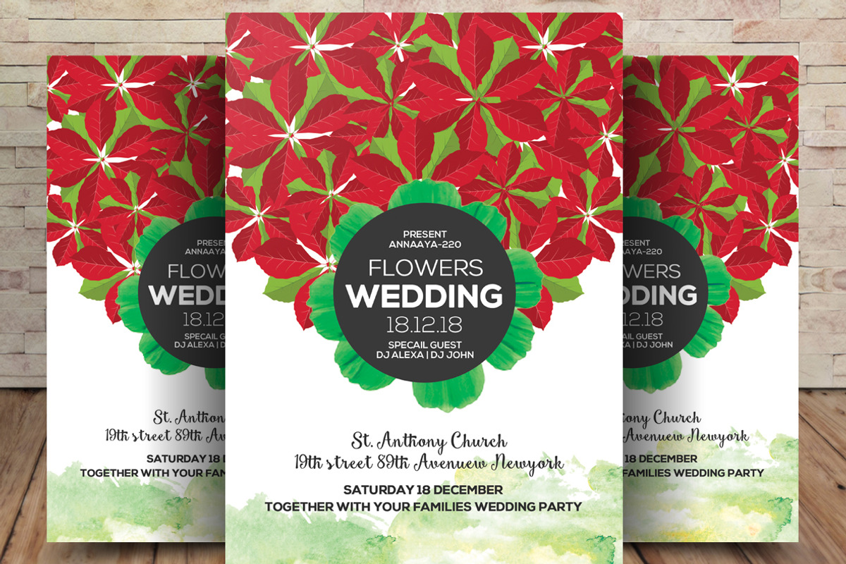 Flower Wedding Invitation & Card, an Invitation Template by graphicforest