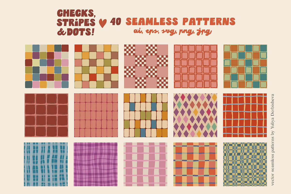 Stripe Dot Tile Grid seamless patterns