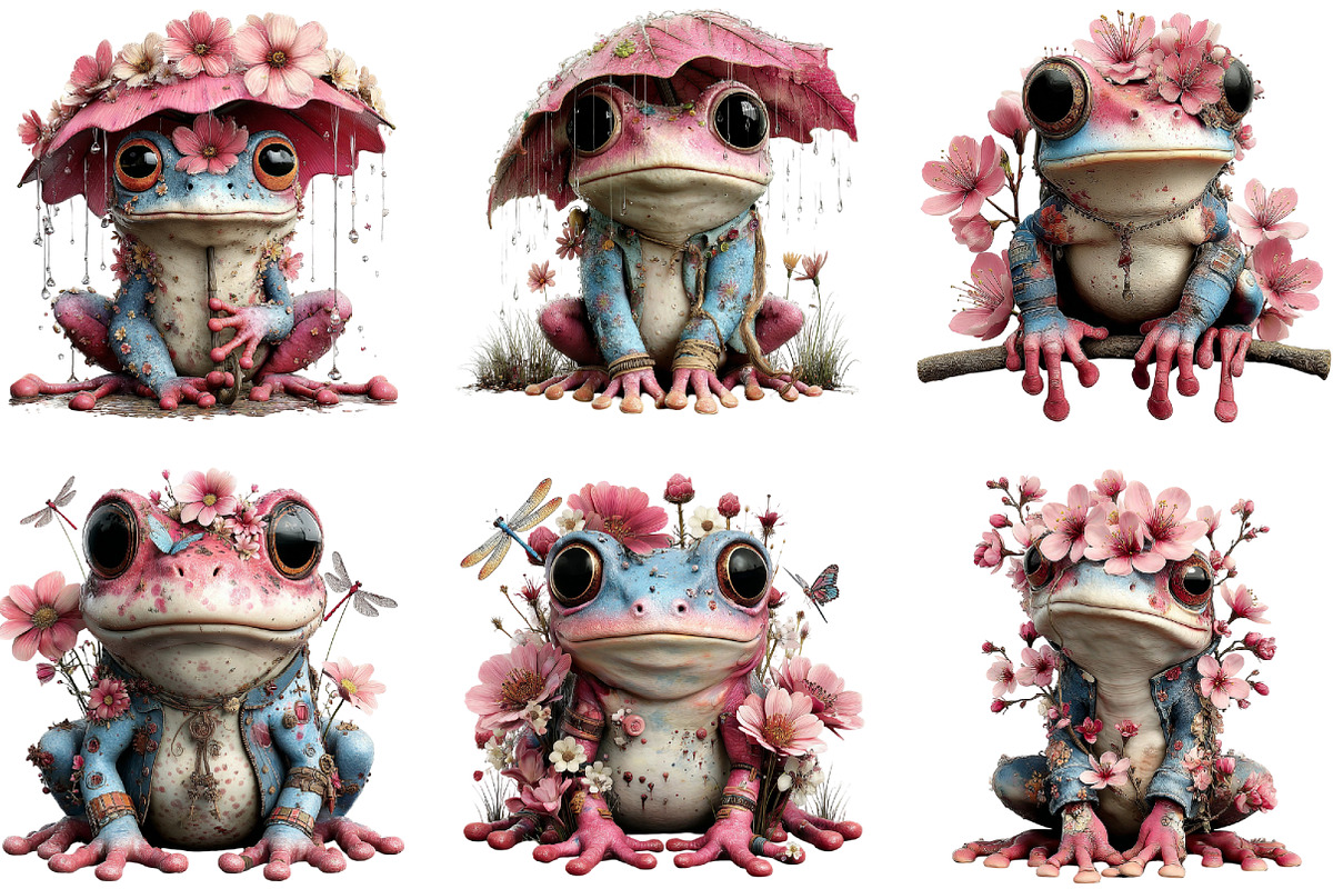 Whimsical Spring Frog Clipart, an Illustration by CraftArtStudio