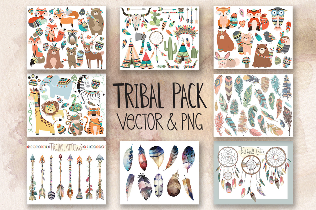 121 pc Tribal Vector Clipart Bundle, an Animal Illustration by Kenna ...