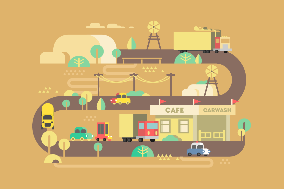 Roadside cafe design flat, a Food Illustration by Kit8.net