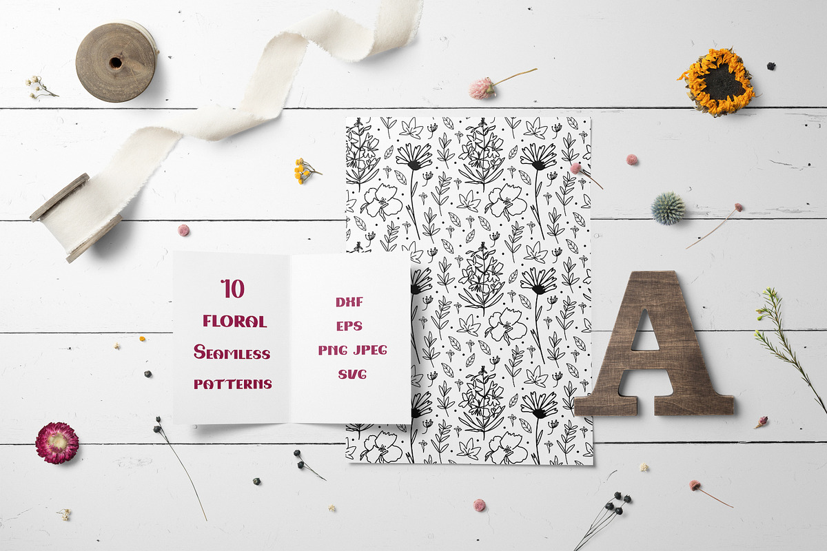 black and white floral digital paper