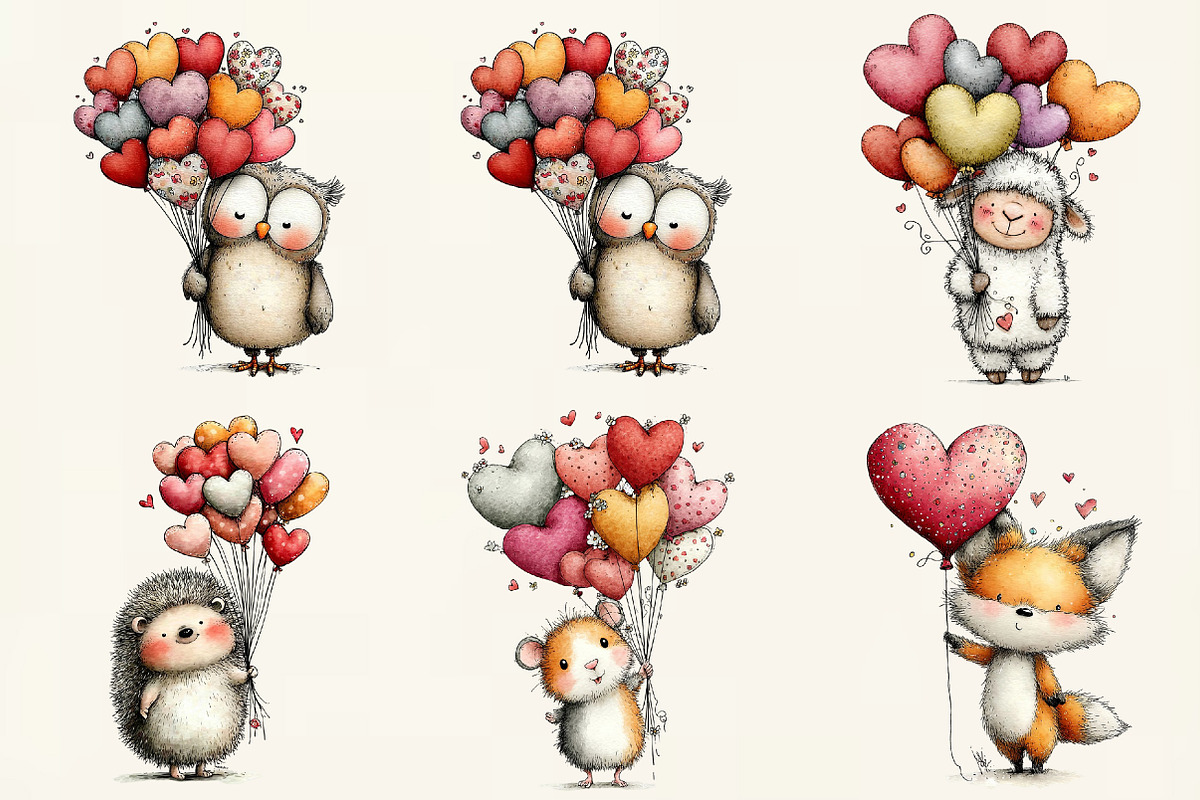 Animals Valentine's Day Clipart, an Illustration by DreamCafeArt
