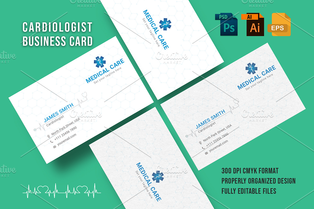 Cardiologist Business Card, a Business Card Template by graphicsunday
