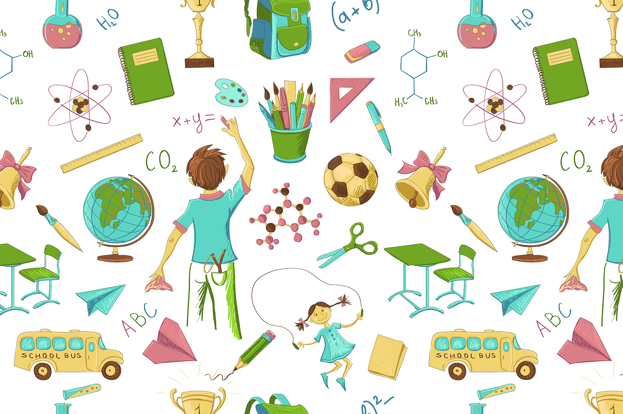 Colored Seamless pattern school, a Pattern Graphic by Netkoff