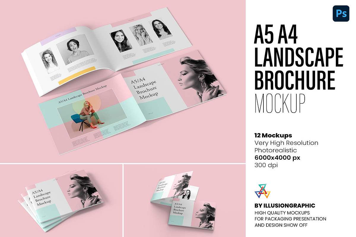 A5 A4 Landscape Brochure Mockup, a Print Template by Illusiongraphic