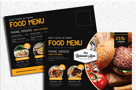 Restaurant Menu Postcard, a Card Template by AfzaalGraphics
