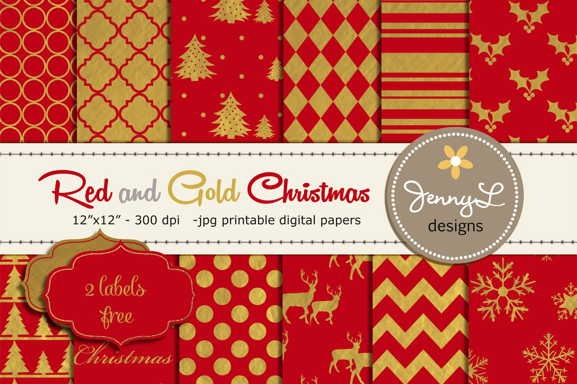 Red and Gold Christmas Digital Paper, a Pattern Graphic by JennyL ...