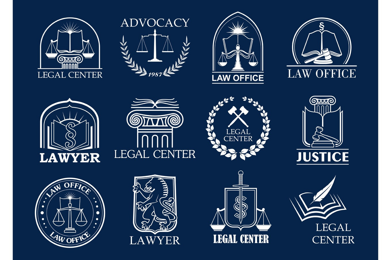 Law firm, legal center and lawyer office badge set, a Background ...