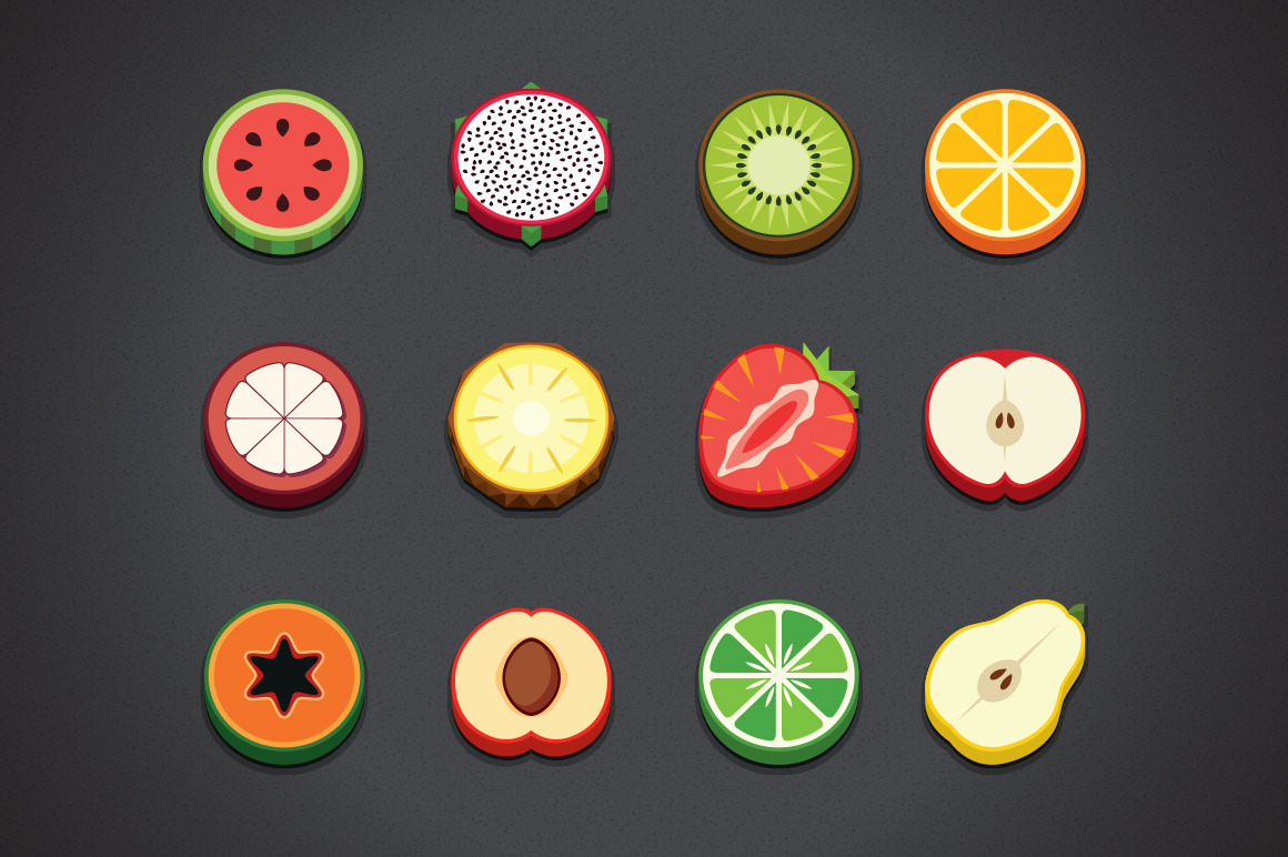 Flat Fruit Icons, an Icon by FoxladyDesign