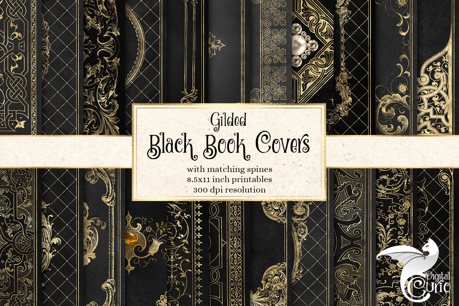 Gilded Black Book Covers, a Texture Graphic by Digital Curio