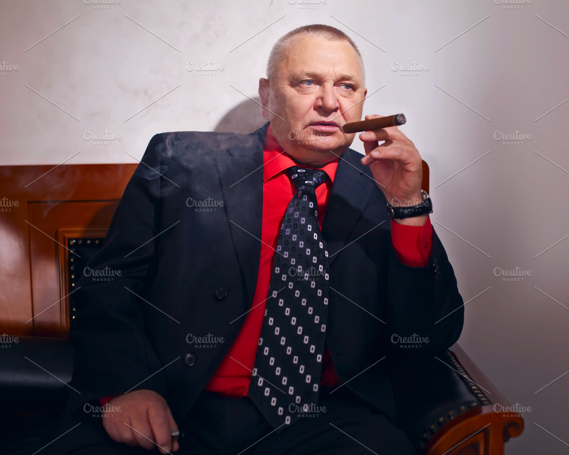 Boss smoking cigar, a Business Photo by Sergey Furtaev | Creative Market
