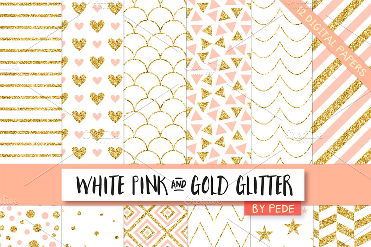 White pink and gold glitter., a Pattern Graphic by PeDe Designs ...