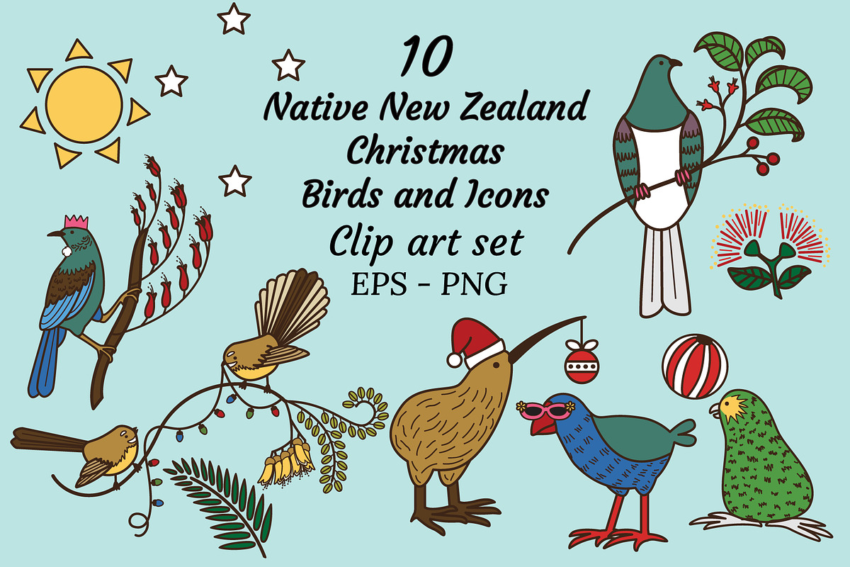 New Zealand Christmas Birds Clipart