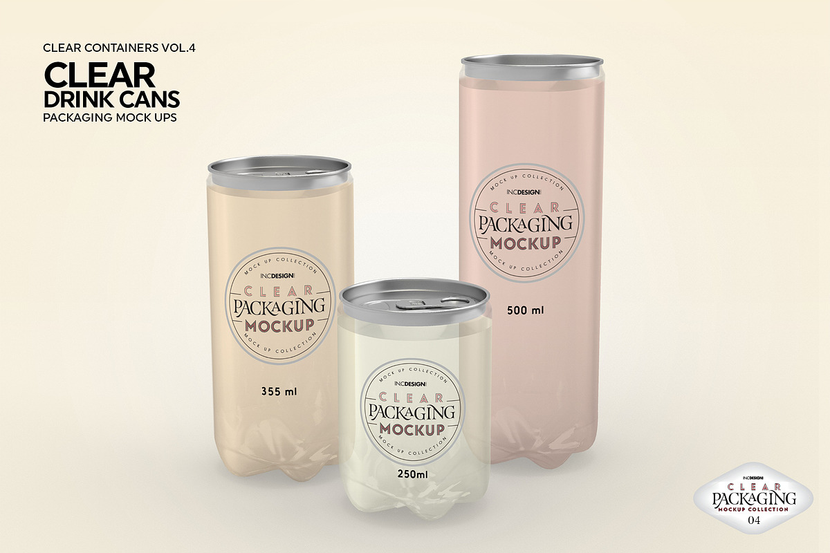 Clear Drink Cans Packaging Mockup, a Cups & Container Mockup by INCDesign