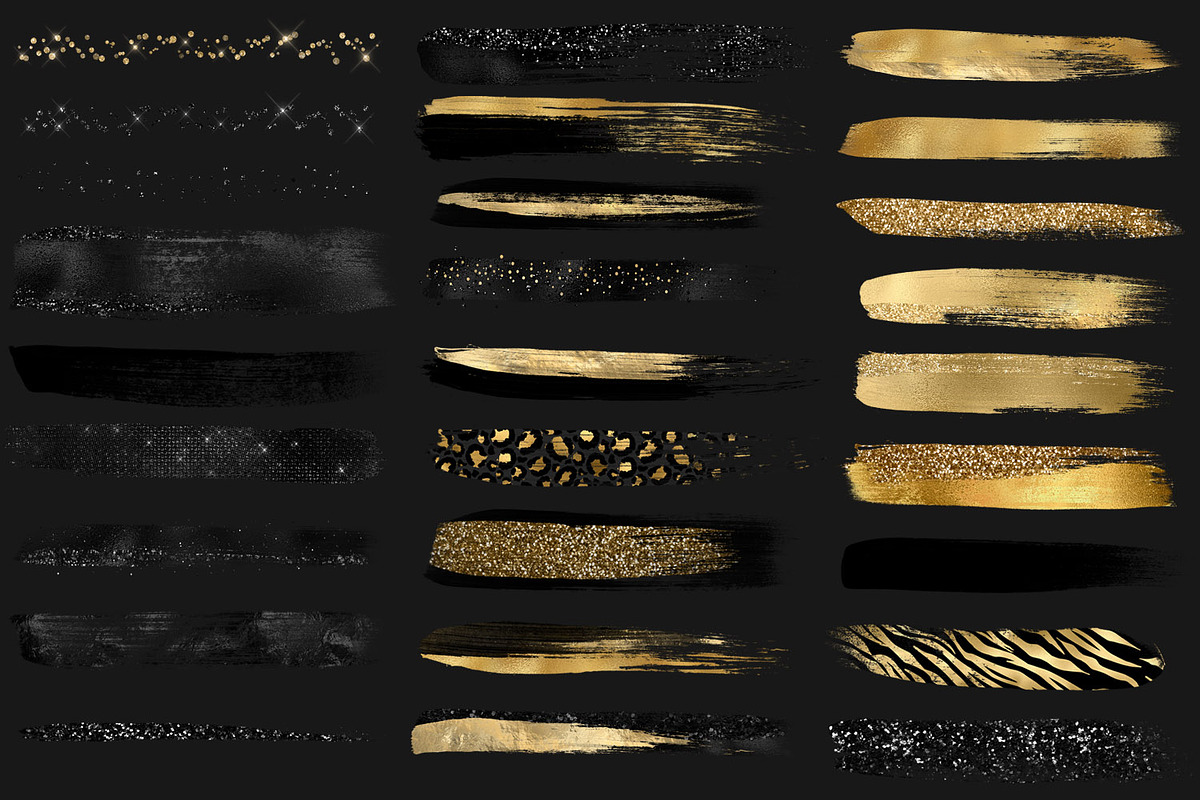 Black and Gold Brush Strokes Clipart, an Object Graphic by Digital Curio