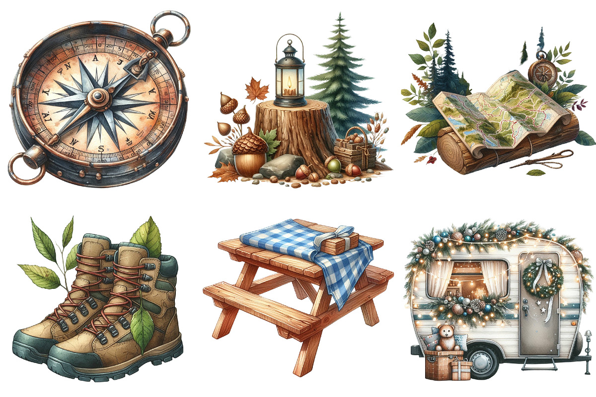 Camping Sublimation Clipart, an Illustration by Watercolor design