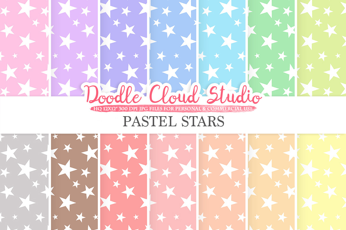 Pastel Stars digital paper, a Pattern Graphic by Doodle Cloud Studio